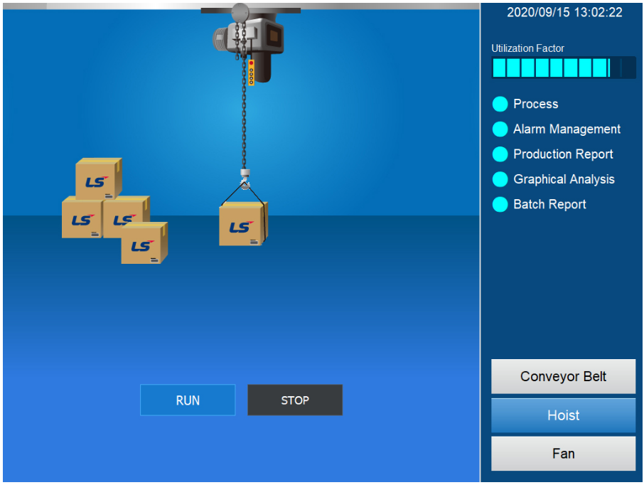 Solution Square : HMI 컨베이어 벨트, 호이스트, 팬 데모작화
