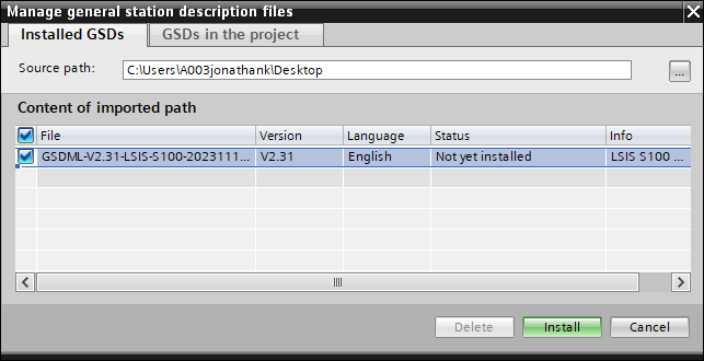 Solution Square : Downloading and Importing a GSD(ML) File for PROFInet Communications