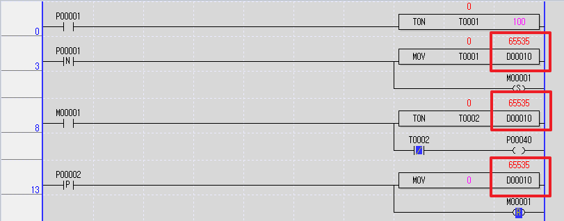 Solution Square : plc입문자입니다 p2입력시d1의 값이 초기화가 안됍니다(프로그램 재설치 동일)
