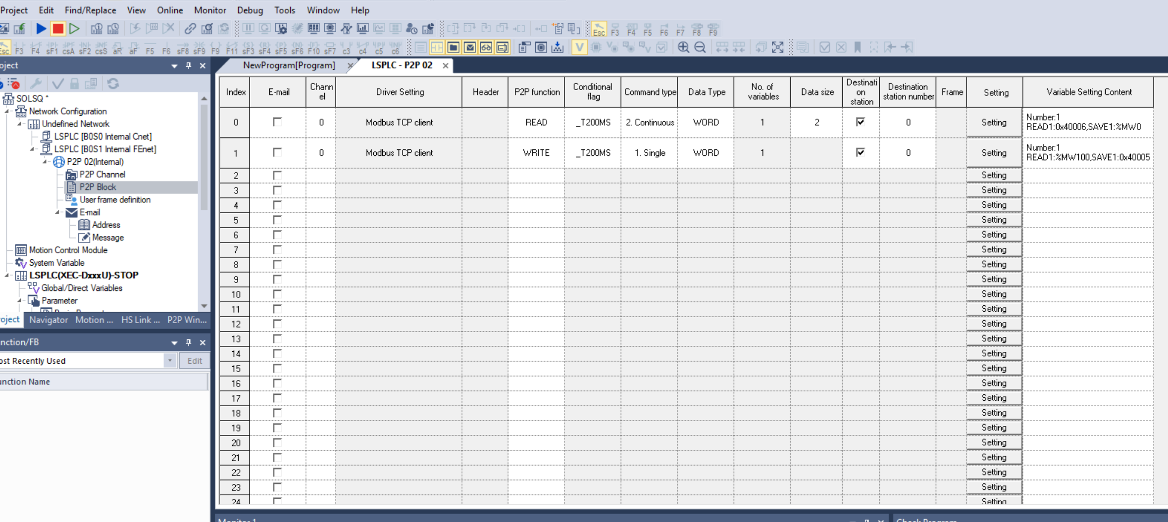 Solution Square : P2P communication in XG5000-Modbus