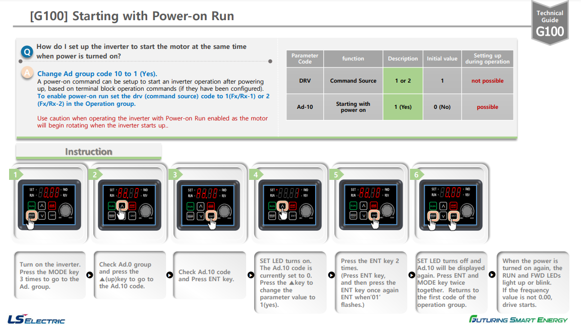 Solution Square : G100 Starting at the same time as powering up