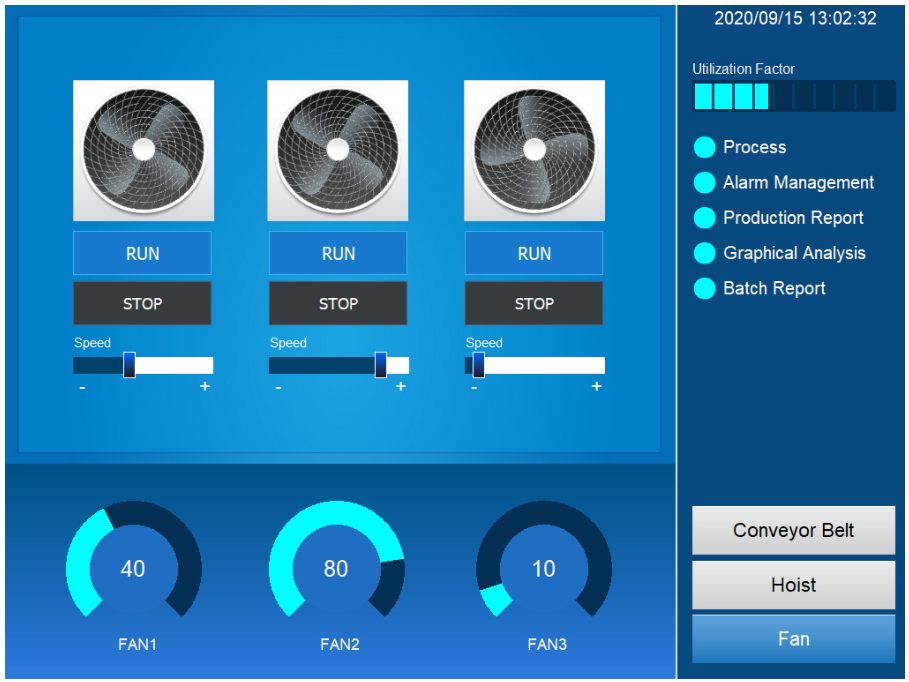 Solution Square : HMI 컨베이어 벨트, 호이스트, 팬 데모작화