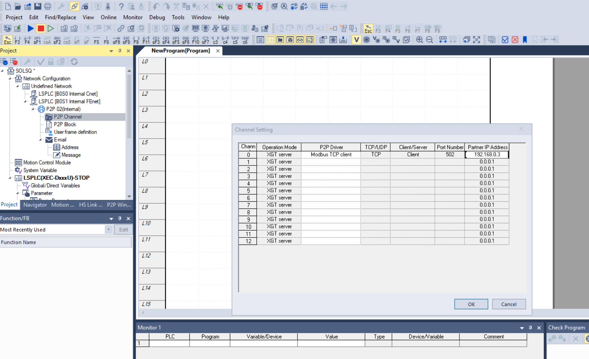 Solution Square : P2P communication in XG5000-Modbus
